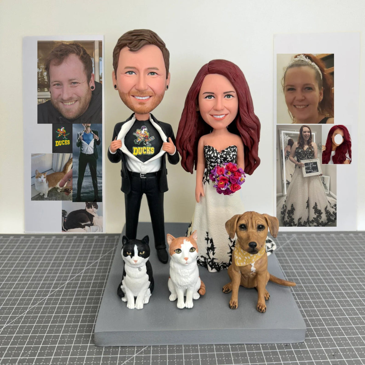 Custom Wedding Bobbleheads With Pets | Hero Couple Figurines With Dogs ...